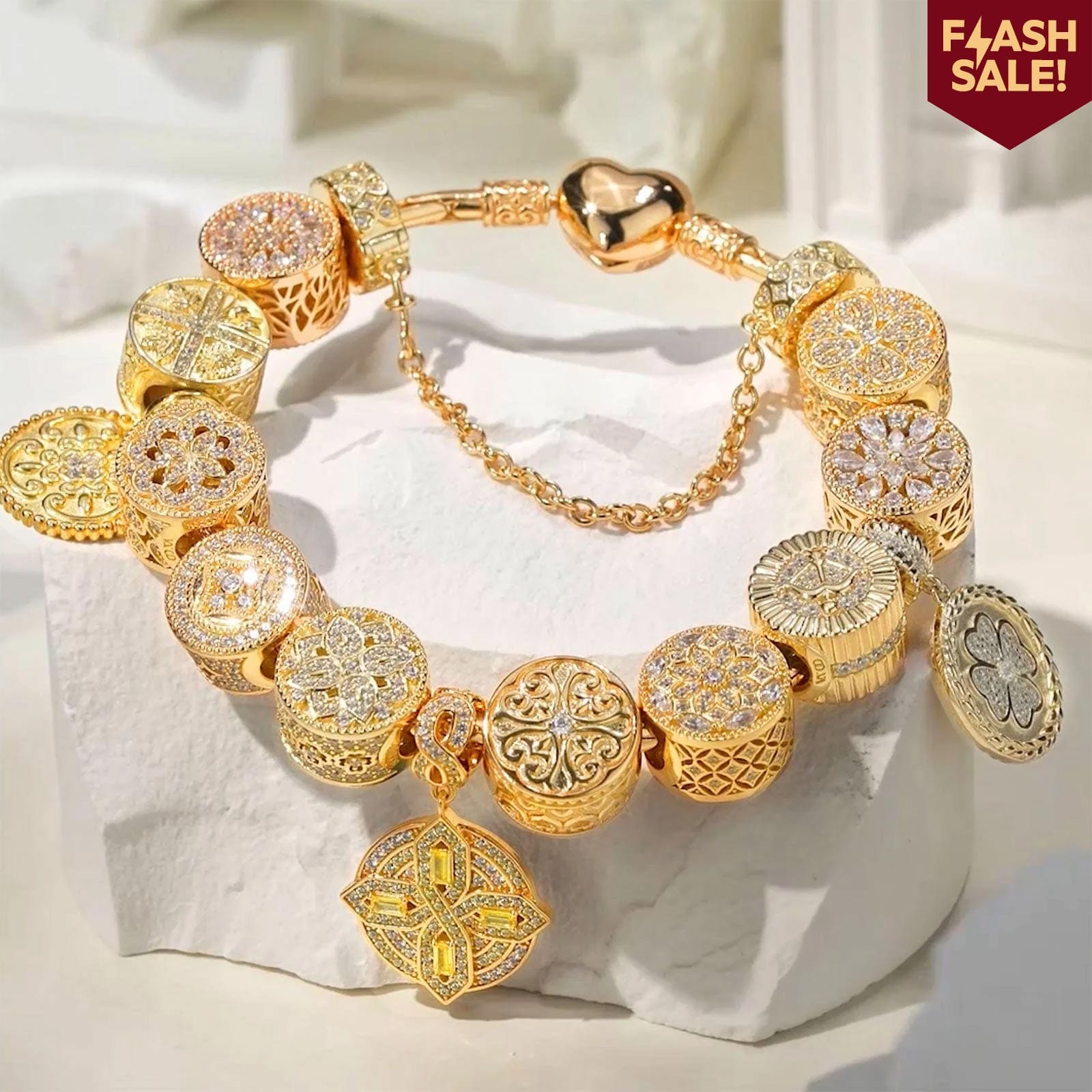 STERLING SILVER A JOURNEY THROUGH TIME CHARMS BRACELET SET IN 14K GOLD ...